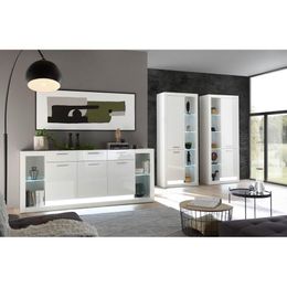 Lomadox Wohnzimmer-Set MAILAND-61, (Mega-Spar-Set), weiß mit Beleuchtung 398/195/37-43 cm
