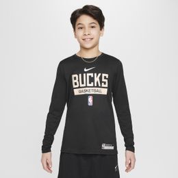 Milwaukee Bucks Nike Dri-FIT NBA-Trainings-Langarm-T-Shirt für ältere Kinder - Schwarz