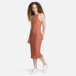 Nike Sportswear Chill Rib ärmelloses Midi-Kleid mit schmaler Passform (Damen) - Orange