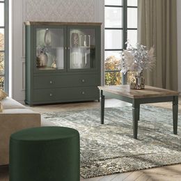 Lomadox Wohnzimmer-Set EPSOM-83, (Mega-Spar-Set, 2-St., 2-tlg), Epsom-83 Couchtisch und Vitrine in grün mit Lefkas Eiche Nb.