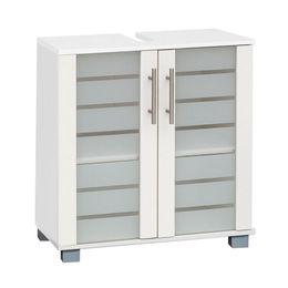 Lomadox Waschbeckenschrank NOCI-80 Weiß mit Milchglas 59,8/62,4/32,6 cm