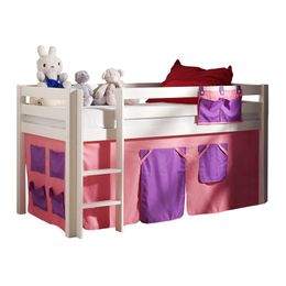 Lomadox Hochbett PINOO-12 Bella in Kiefer massiv weiß lackiert 210/114/106 cm