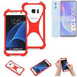 K-S-Trade Handyhülle für TCL 305i, Handy-Hülle Schutz-Hülle Bumper Silikon Schutz Hülle Cover Case, rot|schwarz