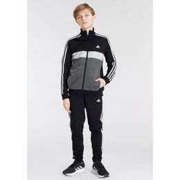 Trainingsanzug adidas Sportswear "U 3S TIBERIO TS" Gr. 128, schwarz (black, grey five, one, white) Kinder Sportanzüge Trainingsanzüge
