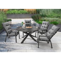 Garten-Essgruppe Destiny "GARDA ARONA" Sitzmöbel-Sets Gr. Polyester, Synchron-Auszug, Rückenlehne stufenlos verstellbar-Tischplatte ausziehbar, grau (anthrazit) Outdoor Möbel