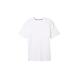 Tom Tailor Herren T-Shirt mit Struktur, weiß, Uni, Gr. M