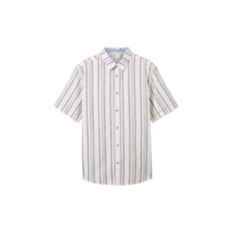 Tom Tailor Herren Hemd mit Leinen, weiß, Streifenmuster, Gr. XL