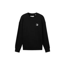 Tom Tailor Denim Herren Relaxed Sweatshirt mit Logo Print, schwarz, Logo Print, Gr. XXL