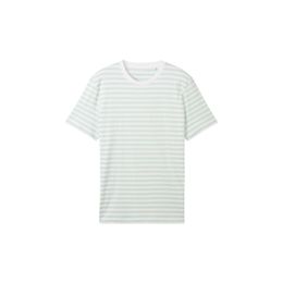 Tom Tailor Denim Herren Gestreiftes T-Shirt, grün, Streifenmuster, Gr. XL