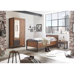Schlafzimmer-Set Home Affaire "Detroit" Schlafzimmermöbel-Sets Gr. Kleiderschrank 2trg, Bett 90cm, 1 Nako, B/H: 90 cm x 200 cm, braun (braun, schieferfarben) Komplett Schlafzimmer