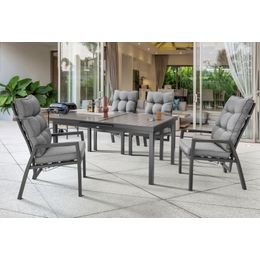 Garten-Essgruppe Destiny "GARDA IMOLA" Sitzmöbel-Sets Gr. Polyester, Synchron-Auszug, Rückenlehne stufenlos verstellbar-Tischplatte ausziehbar, grau (anthrazit) Outdoor Möbel Bestseller