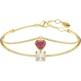 Armreif Swarovski "Stilla, Herz, 5683835" Armbänder Gr. M, Metall, bunt (gelbgoldfarben, kristallweiß, rot, rot) Damen Armreifen