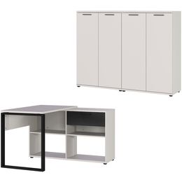 Büro-Set Germania "Fenton" Arbeitsmöbel-Sets Gr. H/T: 120 cm x 117 cm, Türdämpfung-Schreibtisch gespiegelt montierbar, beige (kaschmir, schwarz) Büromöbel-Sets