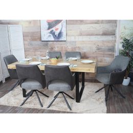6er-Set Esszimmerstuhl MCW-K30, K&uuml;chenstuhl Lehnstuhl, drehbar Auto-Position, Stoff/Textil MVG ~ grau-dunkelgrau