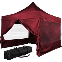 INSTENT® Pavillon - 3x3m, 4 Seitenteile, Fenster, UV Schutz, Faltbar, Höhenverstellbar, Wasserdicht, Alu, PVC Plane, Rot - Pop Up Faltpavillon,