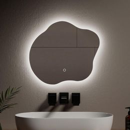 Badspiegel mit Beleuchtung Unregelmäßiger Spiegel Rahmenloser Wandspiegel Asymmetrischer Spiegel 3 Farben des Lichts, Dimmbar,