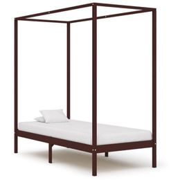 MAISONCHIC Himmelbett-Gestell Einzelbett Bett für Schlafzimmer Dunkelbraun Massivholz Kiefer 100 x 200 cm DE67473