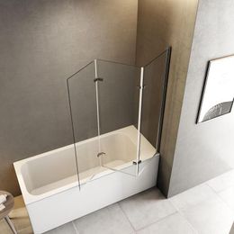 Duschabtrennung 120x140cm Duschwand für Badewanne, Dreifalten Duschwand Badewannenaufsatz mit 6mm Nano Easy Clean Glas - Meykoers