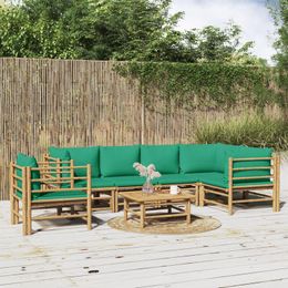 MAISONCHIC - 7-tlg. Garten-Lounge-Set, Gartenmöbel, Sitzgruppe Gartenset mit Grünen Kissen Bambus LLOAQ373353