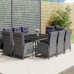 11-tlg. Garten-Essgruppe，Gartenmöbel Set Poly Rattan Grau vidaXL