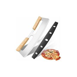 Pizzaschneider, Schaukelpizzaschneider mit Doppelholzgriff, Edelstahl-Pizzaschneiderklinge mit Schutzhülle, geeignet zum Schneiden von Pizza