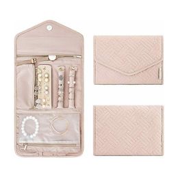 LYCXAMES Reise-Schmuck-faltbare Tasche, Schmuck-Aufbewahrungstasche, Schmuck-Organizer-Etui für Armband, Halskette, Ring-Aufbewahrung (Rosa)