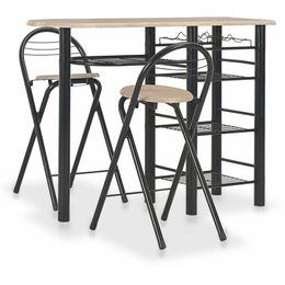 3-tlg. Bar-Set,Sitzgruppe,Bartisch-Set,Stehtisch mit Regalen Holz und Stahl VMEC595181 MAISONCHIC