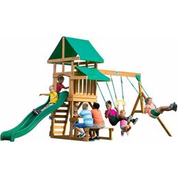Spielturm Belmont aus Holz xxl Spielhaus für Kinder mit Rutsche, Schaukel, Trapezstange, Sandkasten und Picknicktisch Stelzenhaus für den Garten