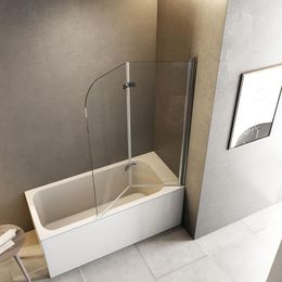 Duschabtrennung 120x140cm Faltwand für Badewanne, Duschwand Badewannenaufsatz mit 6mm Nano Easy Clean Glas - Meykoers