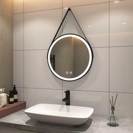 Led Badspiegel Rund Badezimmerspiegel mit Beleuchtung Schwarzer Rahmen Wandspiegel mit Touch-Schalter, 3 Lichtfarbe 3000/4000/6500K 50cm - S'afielina