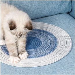Kratzmatte für Katzen, langlebig, natürliches Ramie, runde Katzen-Bodenmatte, Krallen, entspannende Schlafmatte zum Schutz von Teppichen, Sofas,