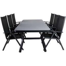 ebuy24 Virya Gartenset Tisch 100x200cm und 6 Stühle Break schwarz, grau.