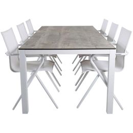 ebuy24 Llama Gartenset Tisch 100x205cm und 6 Stühle Alina weiß, grau, cremefarben.