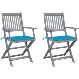 MAISONCHIC Klappbare 2 Stk.Gartenstühle Relax-Sessel,Gartenmöbel mit Sitzkissen Massivholz Akazie -92047