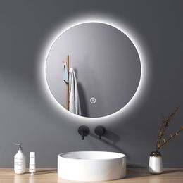 Led Badspiegel Rund 50 cm Wandspiegel Badezimmerspiegel mit Touch-Schalter mit Beleuchtung Kaltweiß 6500K IP44 - Meykoers