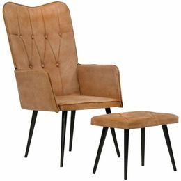 MAISONCHIC Relax-Sessel,Essstühle,Ohrensessel mit Hocker Braun Canvas -46326 - Braun