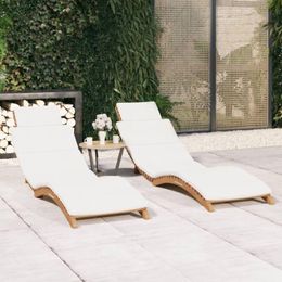 Bonnevie - 2er Set Sonnenliegen Gartenliegen - Liegestühle mit Auflagen Massivholz Teak BV772809
