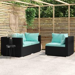 3-tlg. Garten-Lounge-Set, Gartenmöbel, Sitzgruppe Gartenset mit Kissen Schwarz Poly Rattan LLOAQ855159 MAISONCHIC