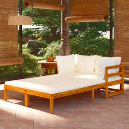 Bonnevie - 2er Set Sonnenliegen Gartenliegen - Liegestühle mit Cremeweißen Kissen Akazienholz BV479130