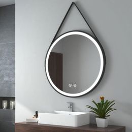 Badspiegel mit Beleuchtung Badezimmerspiegel Wandspiegel, Stil 4, ф80cm, Runder Spiegel mit Touch, 3 Lichtfarben Dimmbar - Emke
