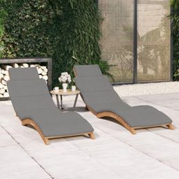 Bonnevie - 2er Set Sonnenliegen Gartenliegen - Liegestühle mit Auflagen Massivholz Teak BV207152