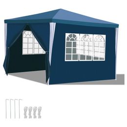 VINGO Pavillon Camping Hochzeit Partyzelt Gartenpavillon Festzelt PE Plane 3x3m Blau - Blau