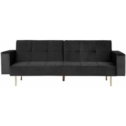 Beliani Sofa Schwarz Samtstoff 3-Sitzer Schlaffunktion Modern Wohnzimmer - Gold