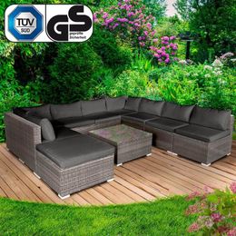 Brast Gartenmöbel Lounge Sofa Couch Set Paradise Grau Poly-Rattan für 7 Personen