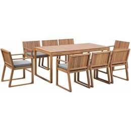 Beliani Gartenmöbel Set Akazienholz graue Sitzkissen 8-Sitzer Terrasse Outdoor Rustikal Landhaus - Grau