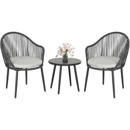 Outsunny Bistro-Set Rattan-Sofa-Set Terrassen-Set, 2 Stühle, 1 Tisch, wetterbeständig, 65 x 63 x 80 cm, Dunkelgrau + Hellgrau - Dunkelgrau