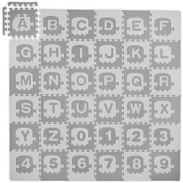Puzzlematte abc und Zahlen, 71 Teile, Spielmatte Kinder, 179,5x179,5 cm, unbedenklich, Schaumstoff, weiß/grau - Relaxdays