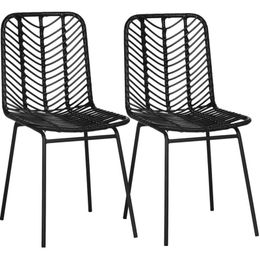 HOMCOM 2er-Set Esszimmerstühle Aktzentstühle Küchenstühle, Boho-Stil, Rattan, 44 cm x 58 cm x 85 cm, Schwarz - Schwarz