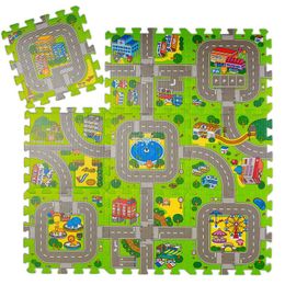 Puzzlematte Straße, 9-teilige Spielmatte für Kinder & Babys, schadstofffrei, eva Schaumstoff, 90 x 90 cm, bunt - Relaxdays