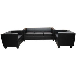 HHG 3-1-1 Couchgarnitur Lille Leder, schwarz - black